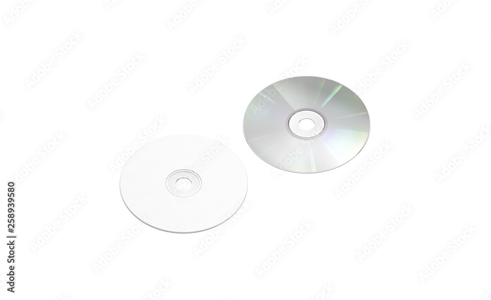 Blank white compact disk mockup, isolated, side view, front back, 3d ...