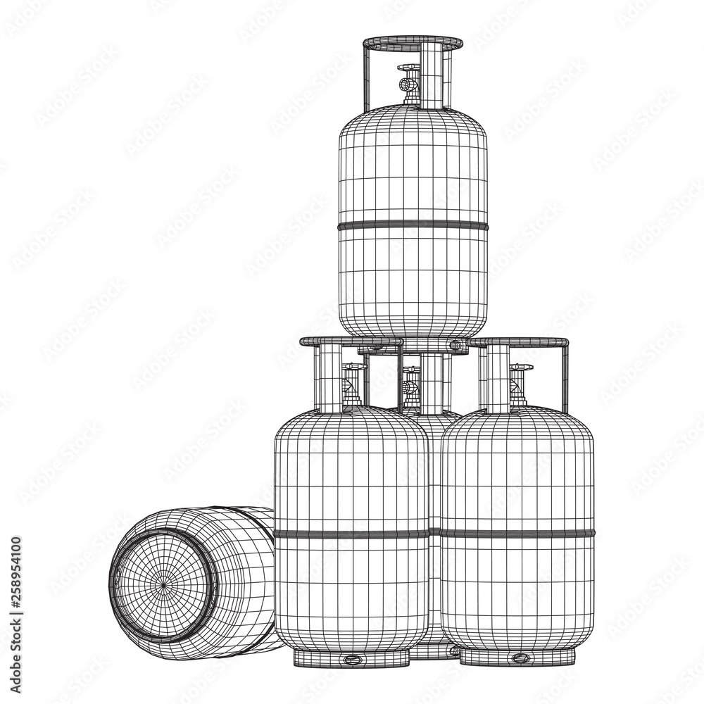 Flammable gas tank. Propane, butane, methane gas tank. Model wireframe ...