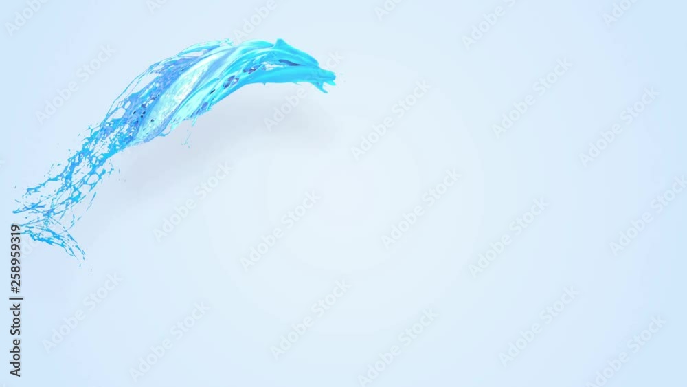 4k blue splash moves past the camera in slow motion. 3d animation with ...
