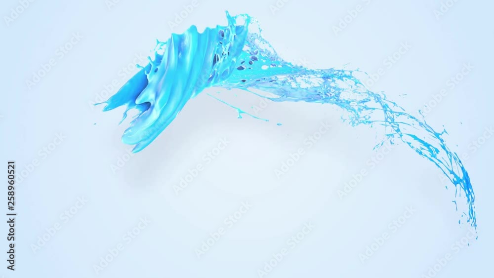 4k blue splash moves past the camera in slow motion. 3d animation with ...