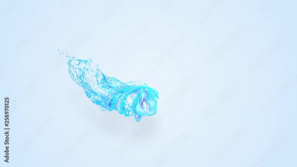 4k blue splash moves past the camera in slow motion. 3d animation with ...