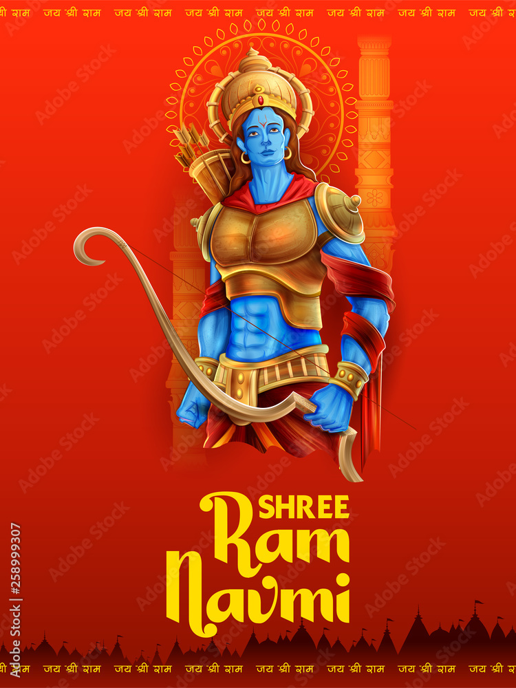 Shree Ram Navami celebration background for religious holiday of India ...