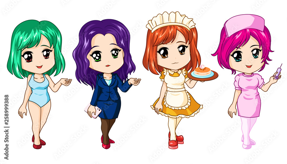 Girl costumes in cartoon style included 3 sets of uniform and 1 base ...