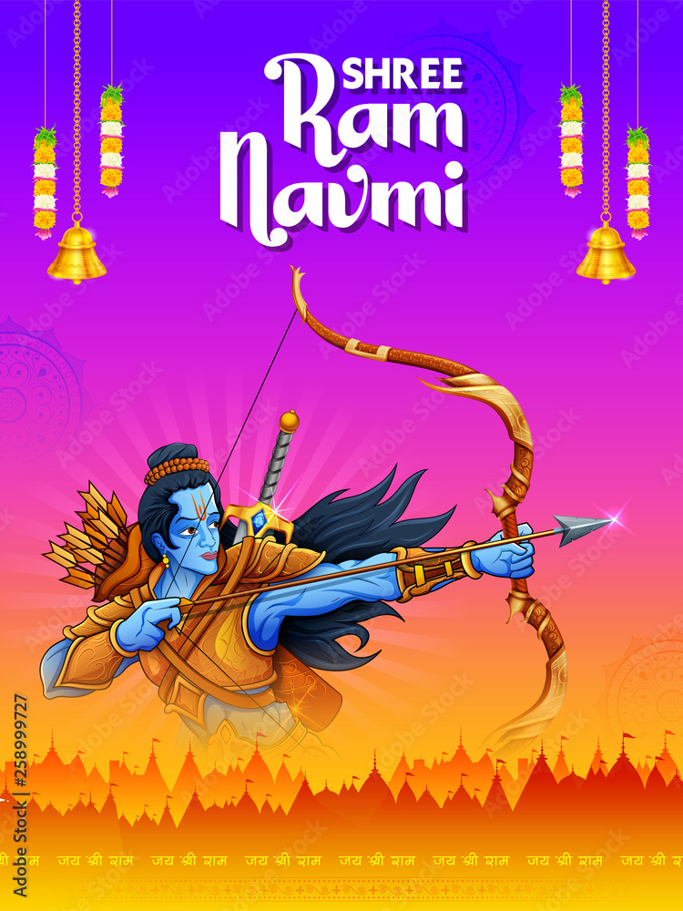 Shree Ram Navami celebration background for religious holiday of India ...