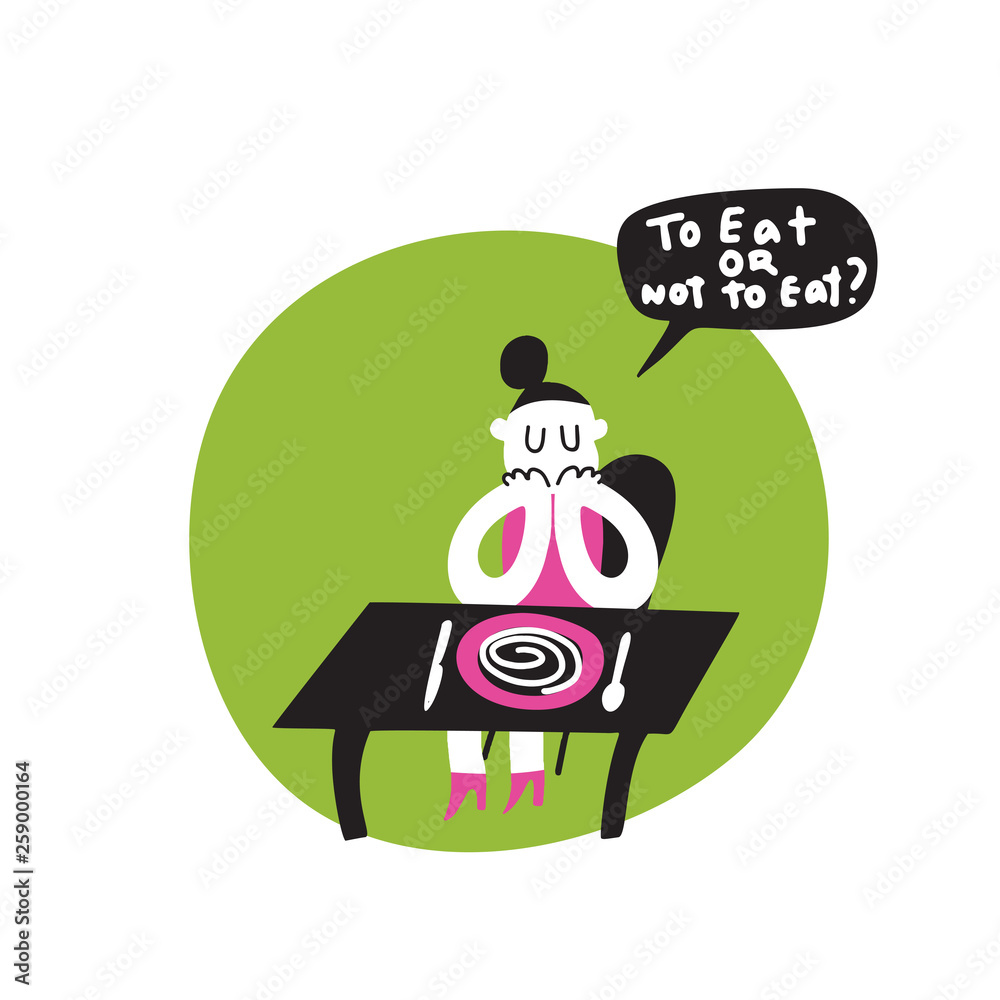 Vetor de Funny vector cartoon illustration of girl, sitting with her ...