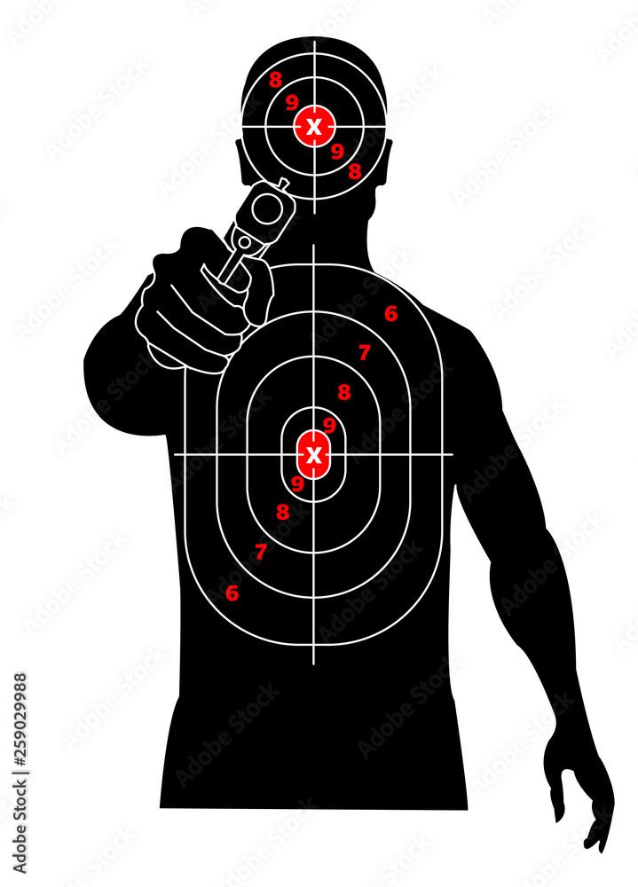 Target shooting. Silhouette of a man with gun in his hand, criminal ...