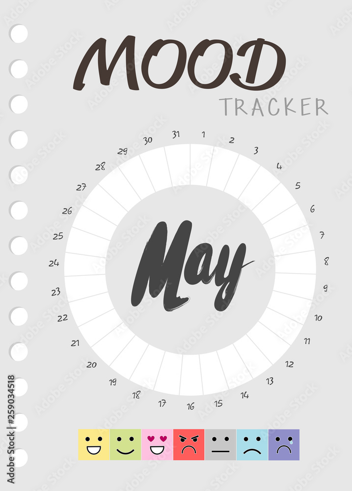 Mood diary for a month. mood tracker May calendar. keeping track of ...