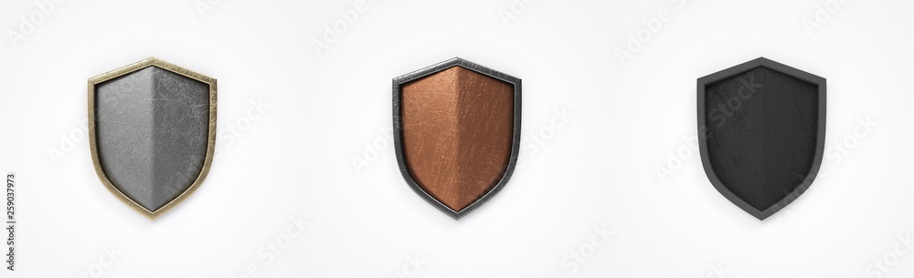 Heraldic shield pack of metal, empty shield. Stock Photo | Adobe Stock