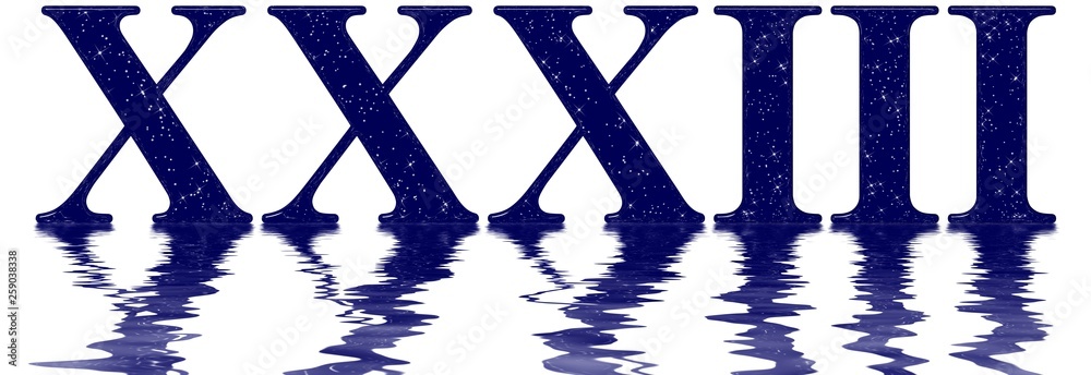 Roman numeral 33, thirty three, star sky texture imitation, reflected ...