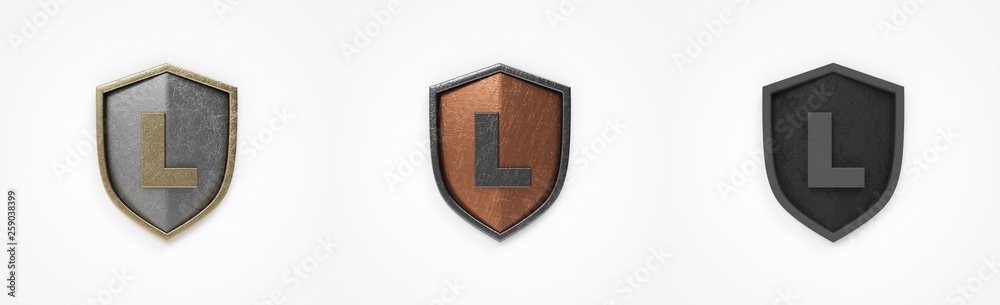 Heraldic shield metal pack, complete alphabet. Letter L. Stock ...