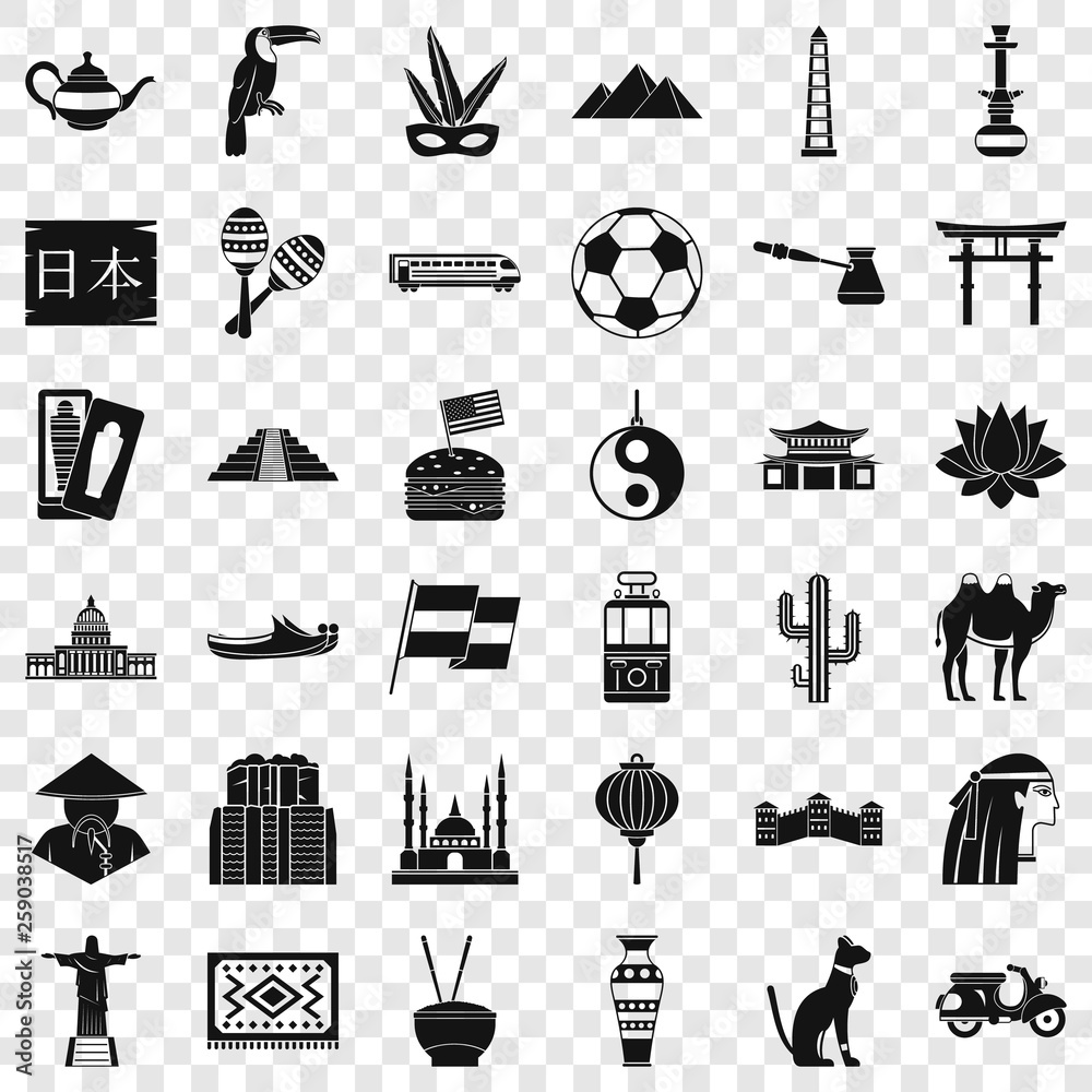 World culture icons set. Simple style of 36 world culture vector icons ...
