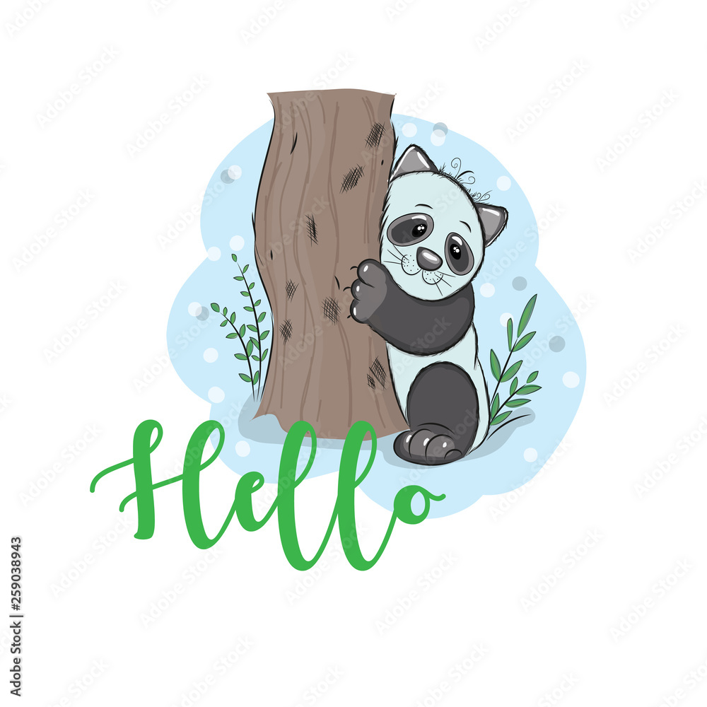 Cute panda cartoon behind a tree, vector illustration Stock Vector ...