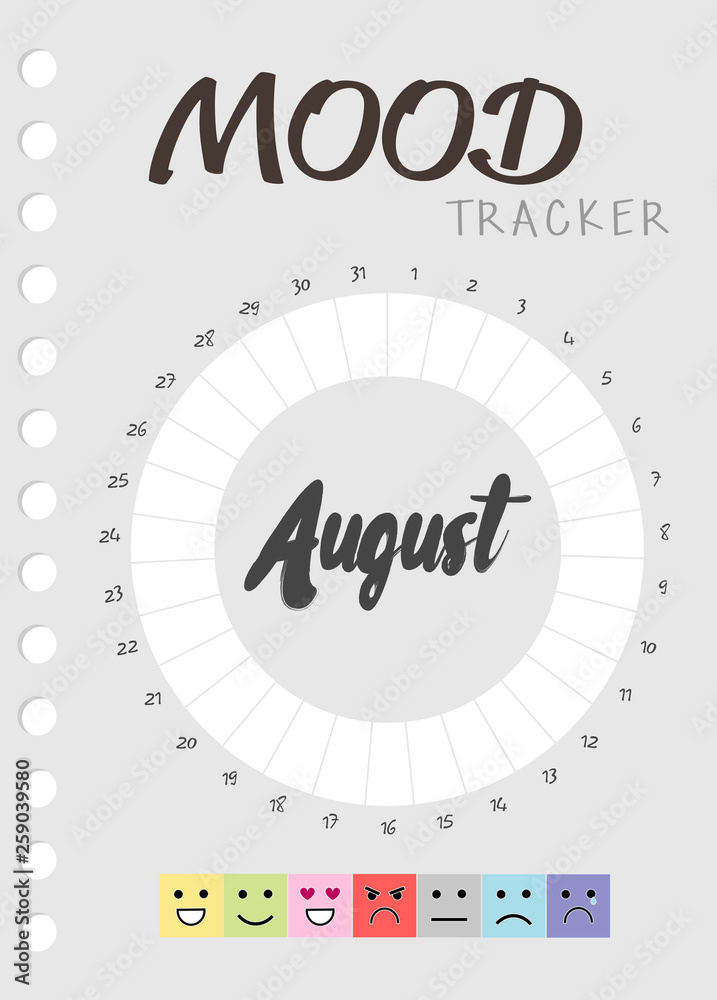 Mood diary for a month. mood tracker August calendar. keeping track of ...