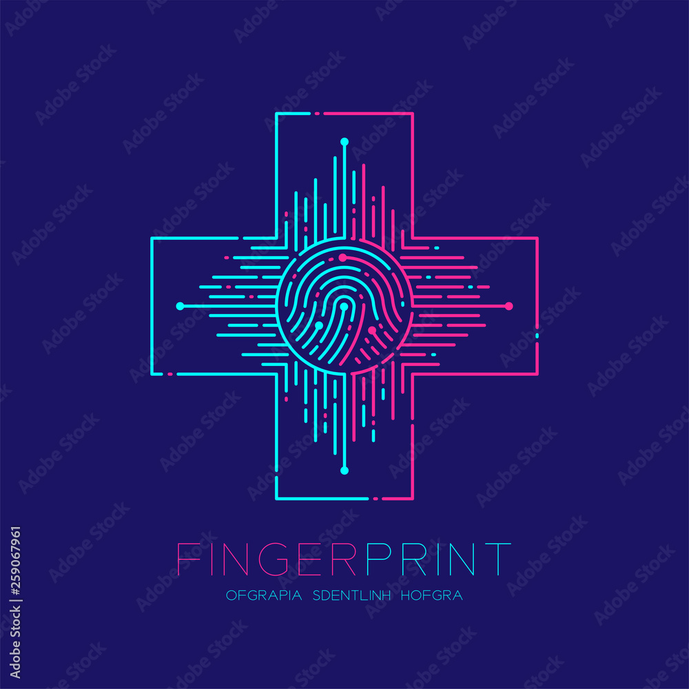 Cross sign shape Fingerprint pattern logo dash line, Safety technology ...