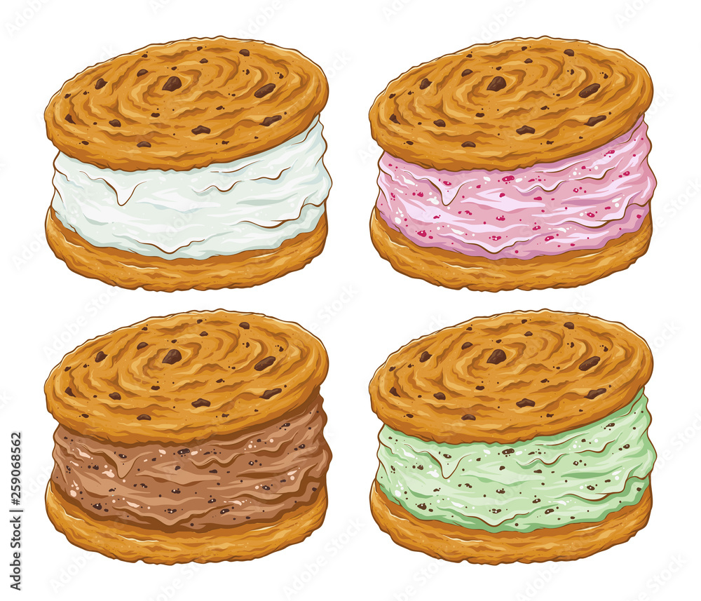 Ice Cream Cookie Sandwich in Various Flavor Stock Vector | Adobe Stock