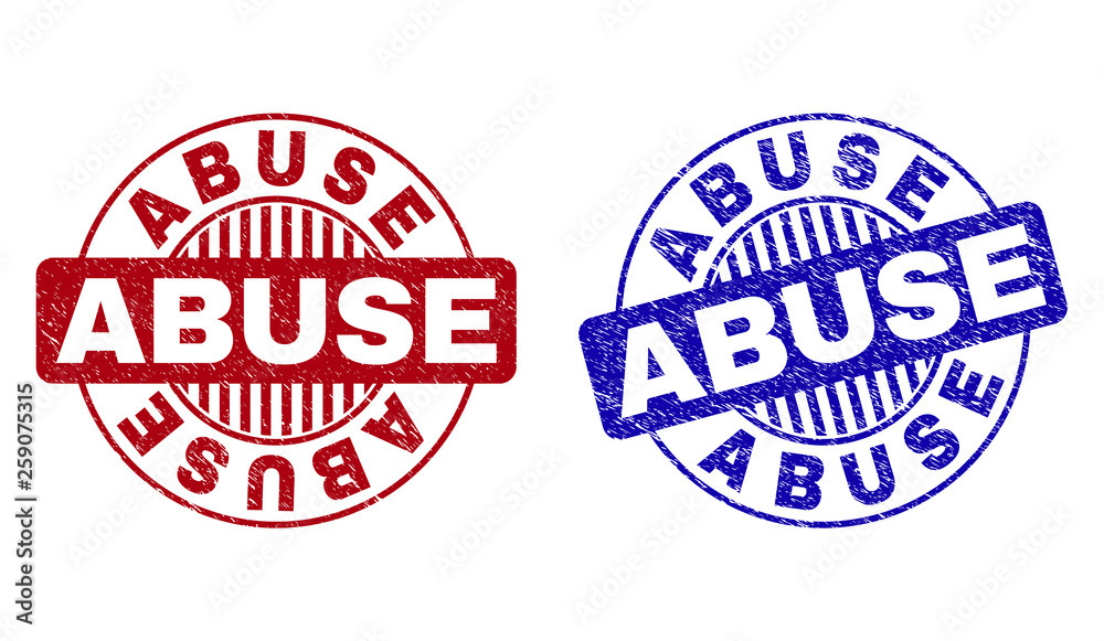 Grunge ABUSE round stamp seals isolated on a white background. Round ...