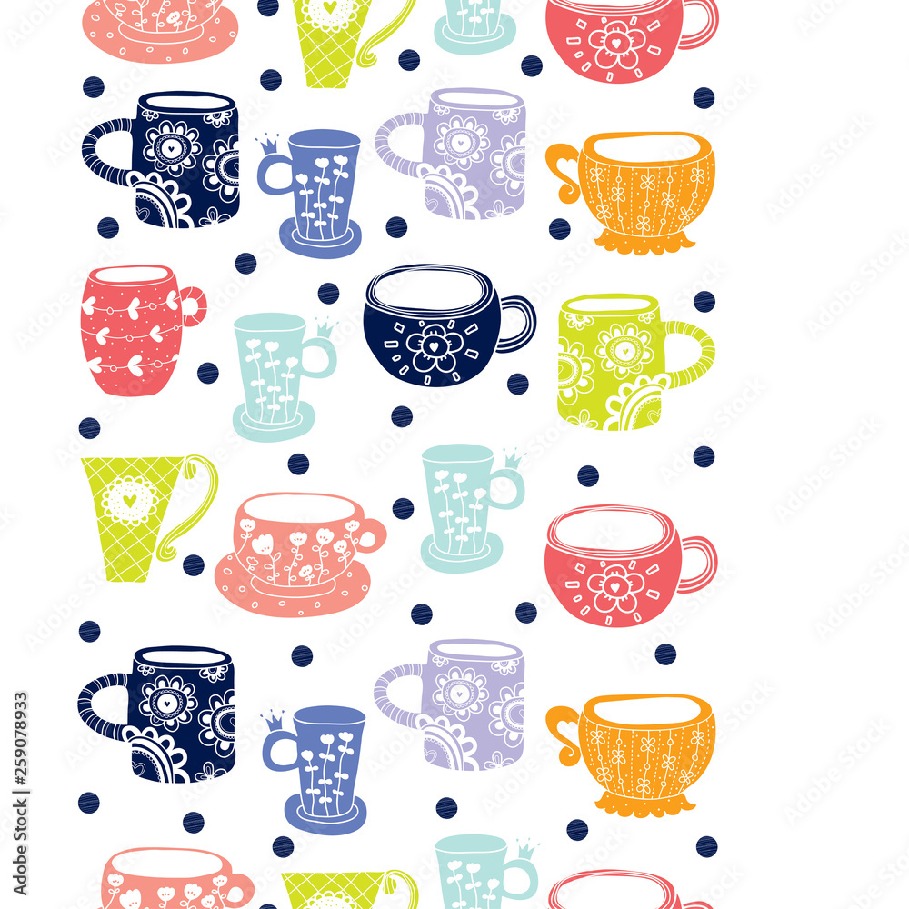 Vintage cups. Vector vertical seamless border. Stock Vector | Adobe Stock