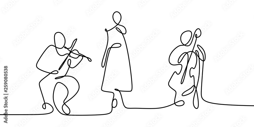 continuous line drawing of jazz classical music concert performance on ...