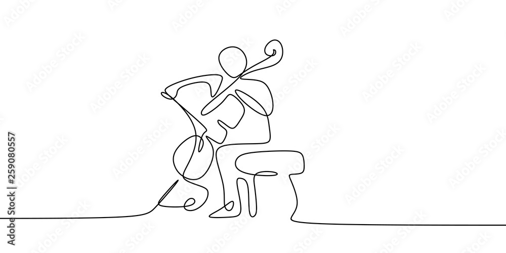 continuous line drawing of someone playing classical music instruments ...