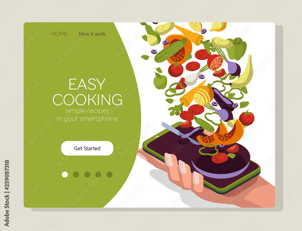 Design template for easy cooking, organic fruits and vegetable. Cooking ...