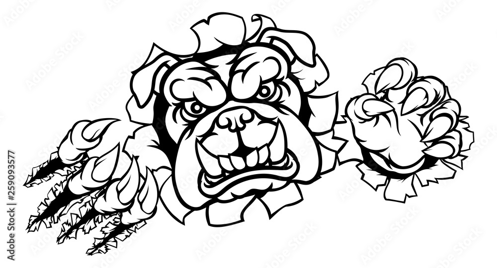 A mean bulldog dog angry animal sports mascot cartoon character ripping ...
