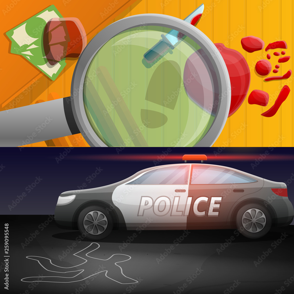 Crime investigation banner set. Cartoon illustration of crime ...