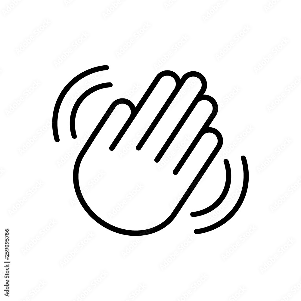 Hand wave / waving hi or hello gesture line art vector icon for apps ...