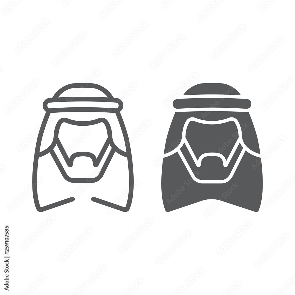 Arab line and glyph icon, male and muslim, arabian man sign, vector ...