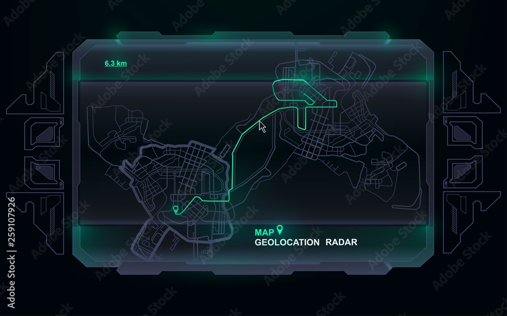 Futuristic navigate mapping technology dashboard GPS tracking map ...