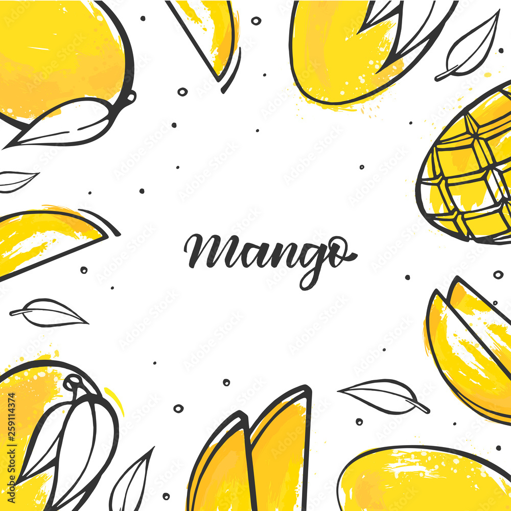 Yellow mango background in sketch style. Isolated vector illustration ...