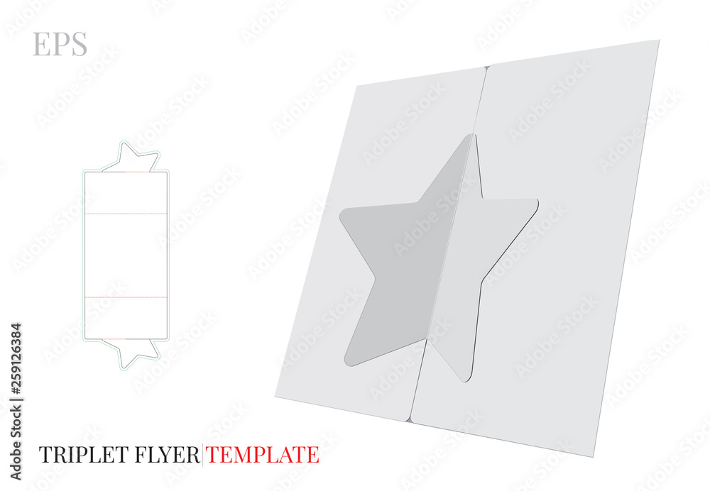 Tri Fold Star Brochure Template, Vector with die cut / laser cut lines ...