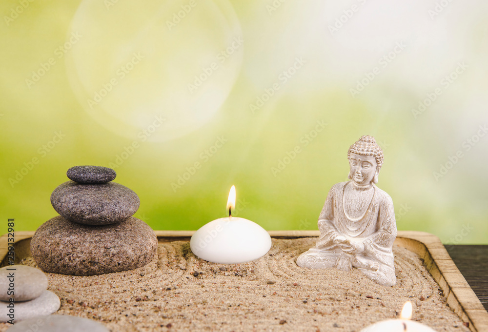 Miniature desk zen sandbox with Buddha figure sit in Lotus position ...
