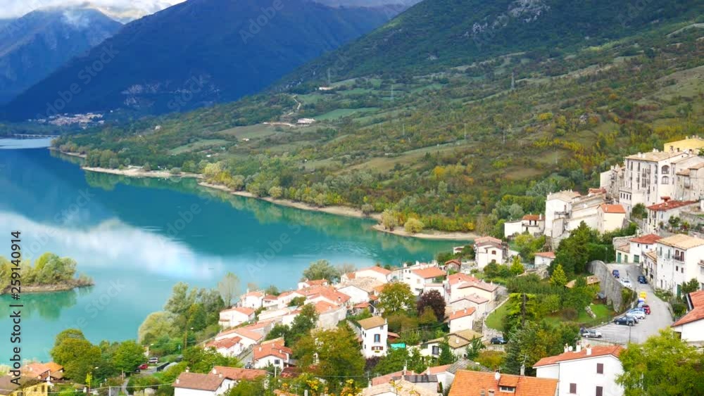 panorama of barrea and the lake in Abruzzo region, most beautiful ...