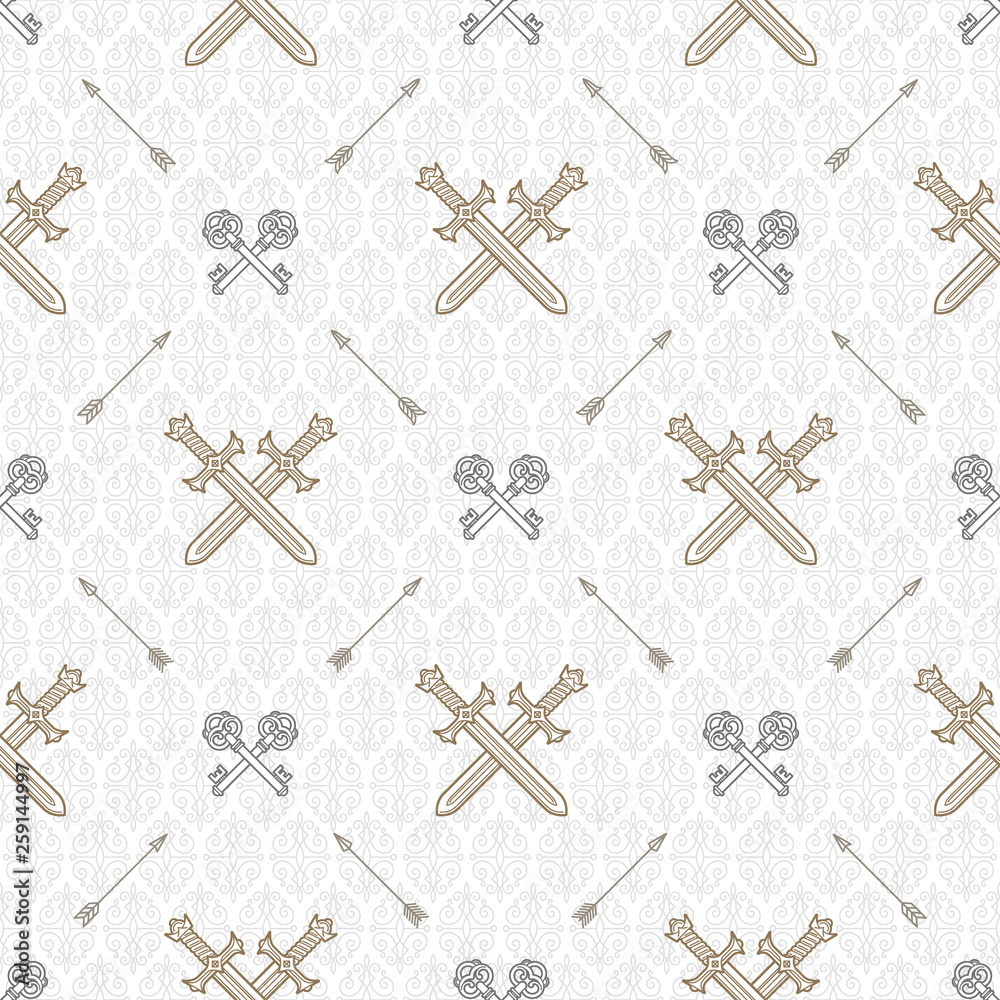 Seamless background with crossed old keys and swords - pattern for ...