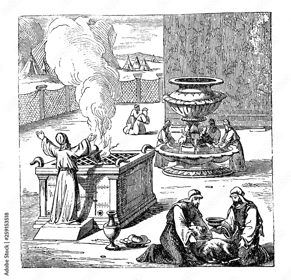 Vintage Drawing of Biblical Israelites Offering or Sacrificing to God ...
