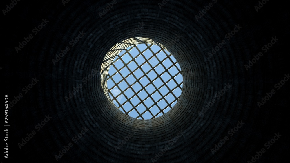 Inside the closed well. Upper grating. Stock Photo | Adobe Stock