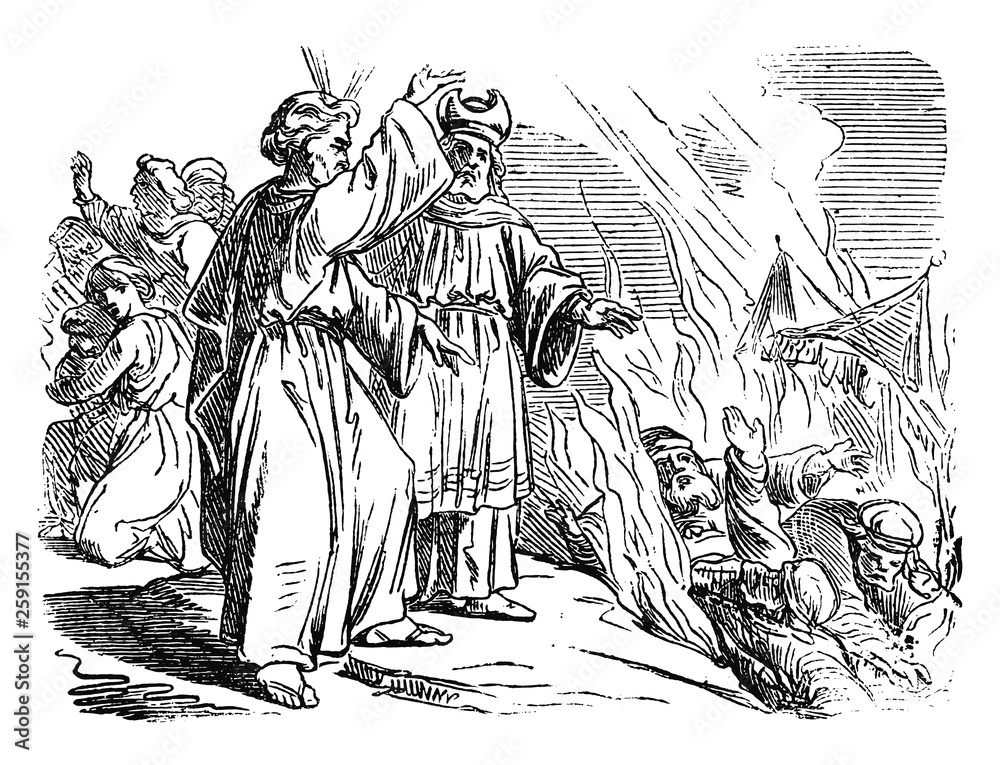 Vintage Drawing of Biblical Story of Israelites and Rebellion Against ...