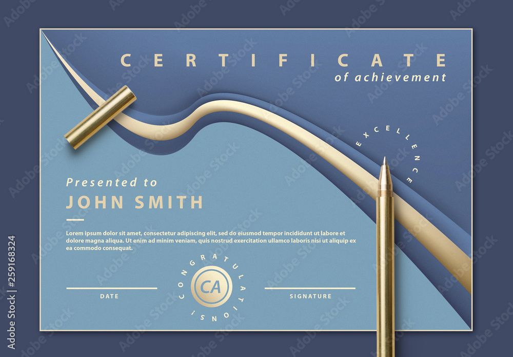 Certificate of Achievement with Abstract Blue Design Stock Template ...