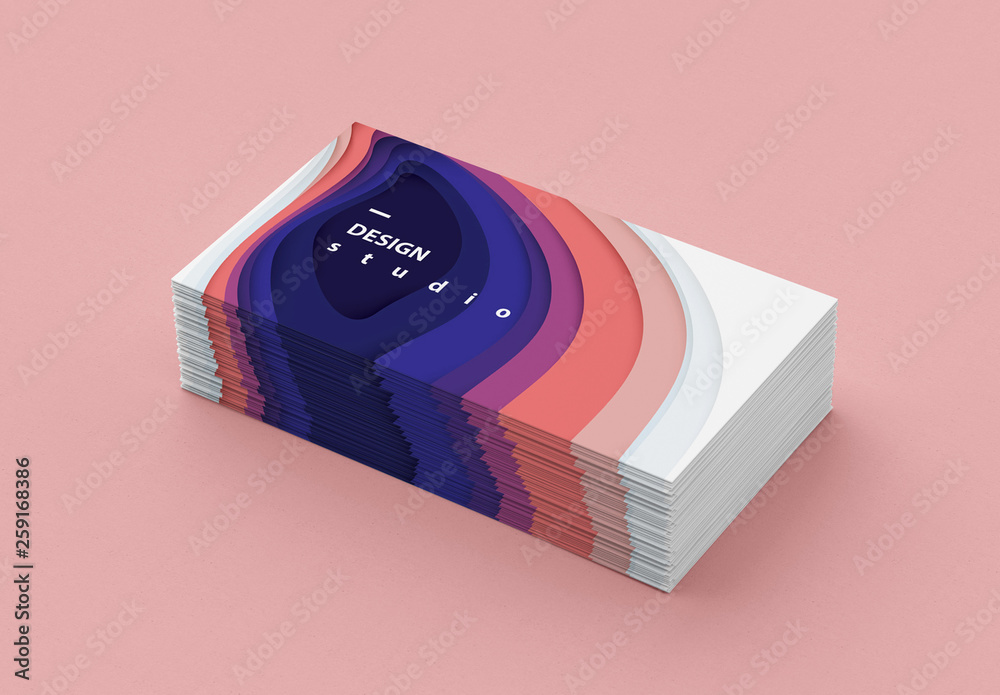 Business Card Template with Colorful Paper Cut Illustration Stock ...