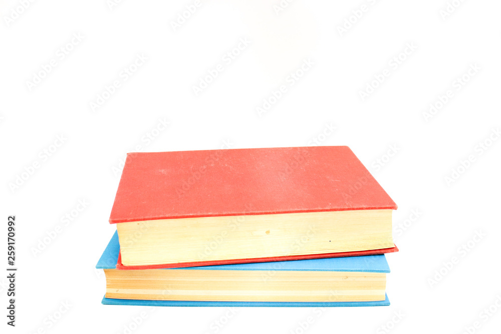 Colorful books on white backgroundnotebook, pencil, brush, , working ...