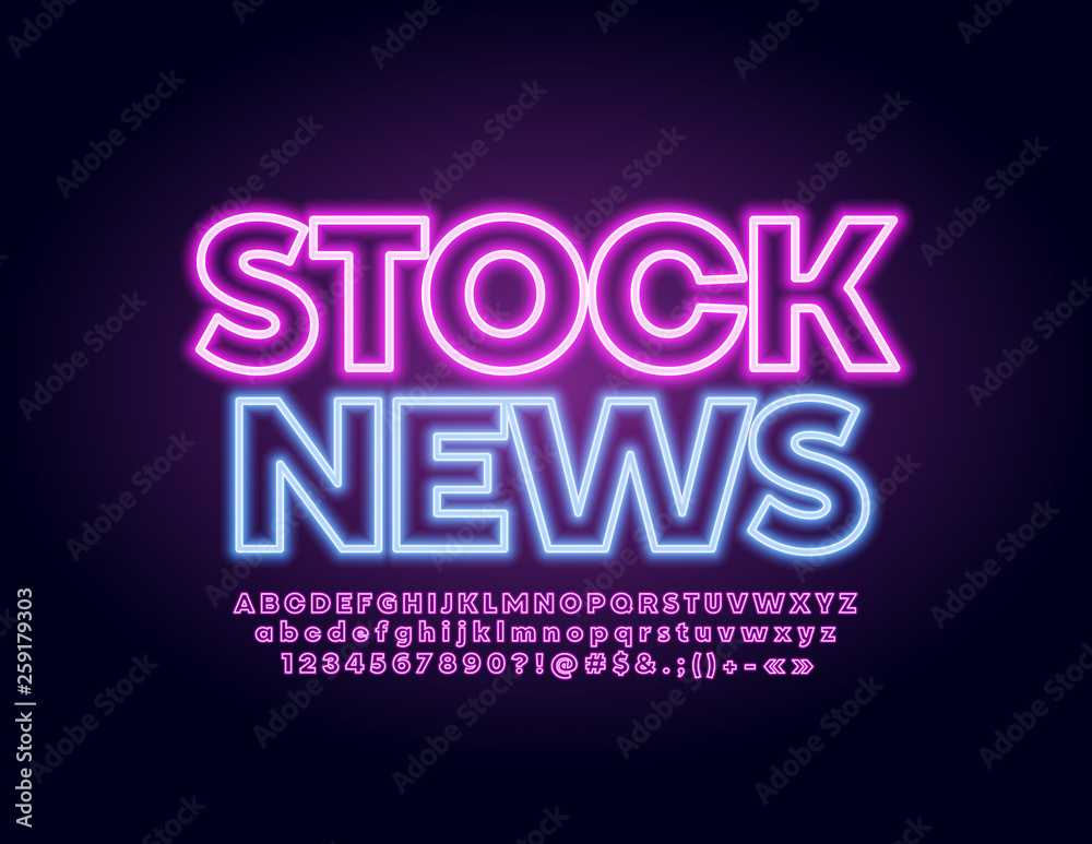 Vector glowing banner Stock News with Neon lighting Font. Illuminated ...