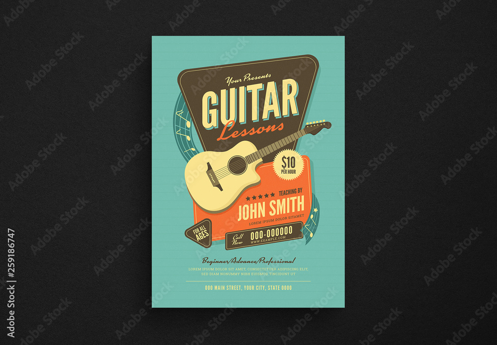 Guitar Lessons Flyer Layout Stock Template | Adobe Stock
