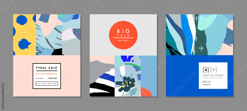 Collection of creative universal artistic cards. Hand Drawn textures ...