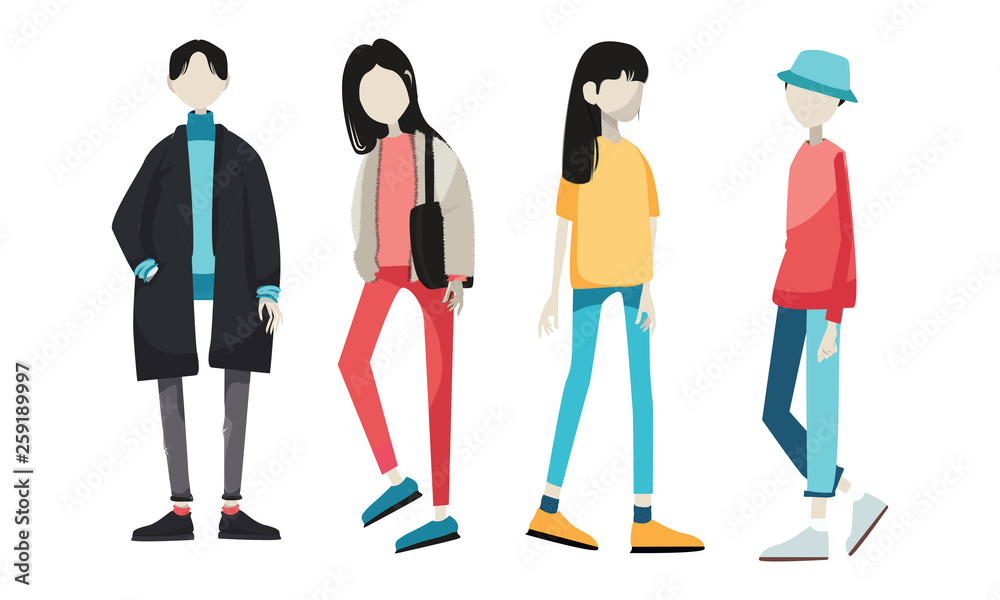 Flat People Characters. Group of Man and Woman with Modern Outfit ...