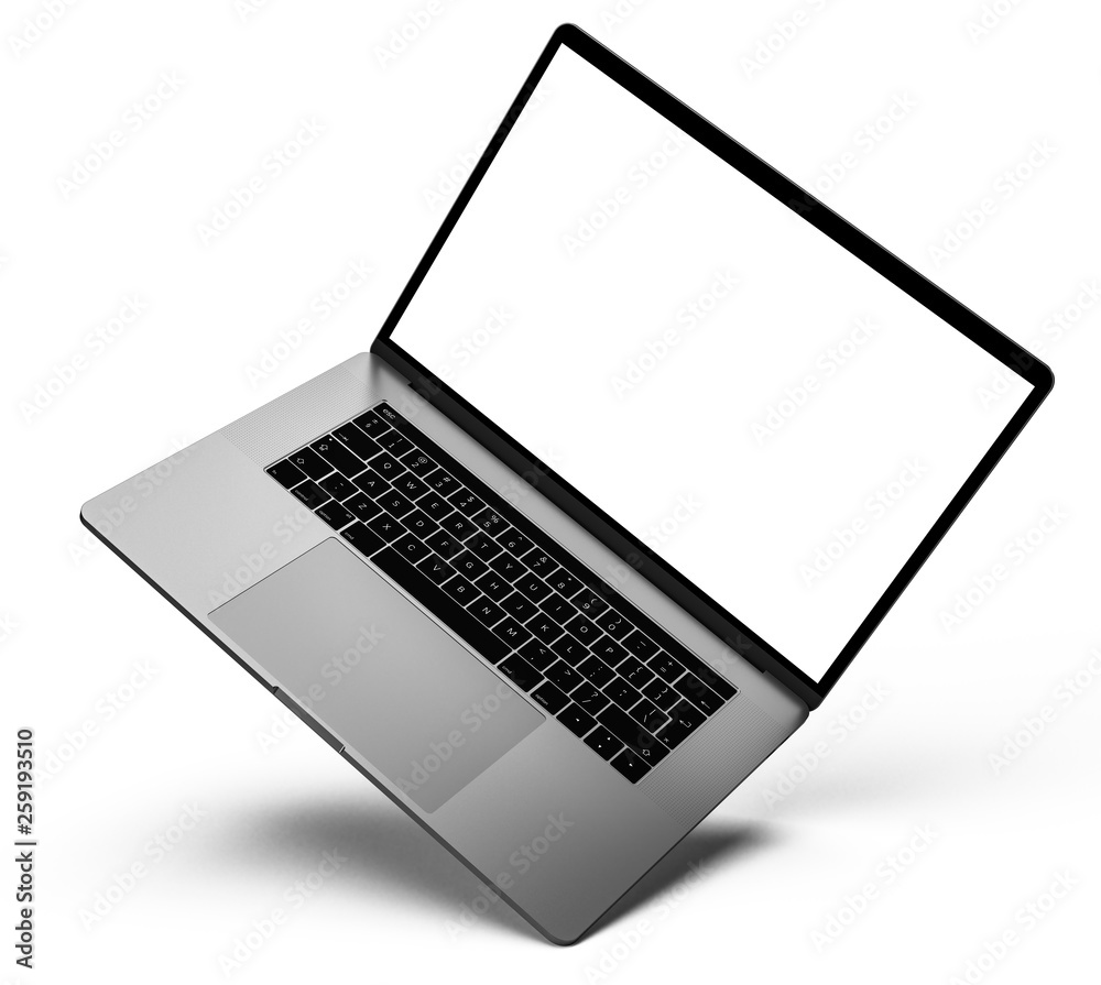 Laptop blank screen isolated on corner white background - mockup ...