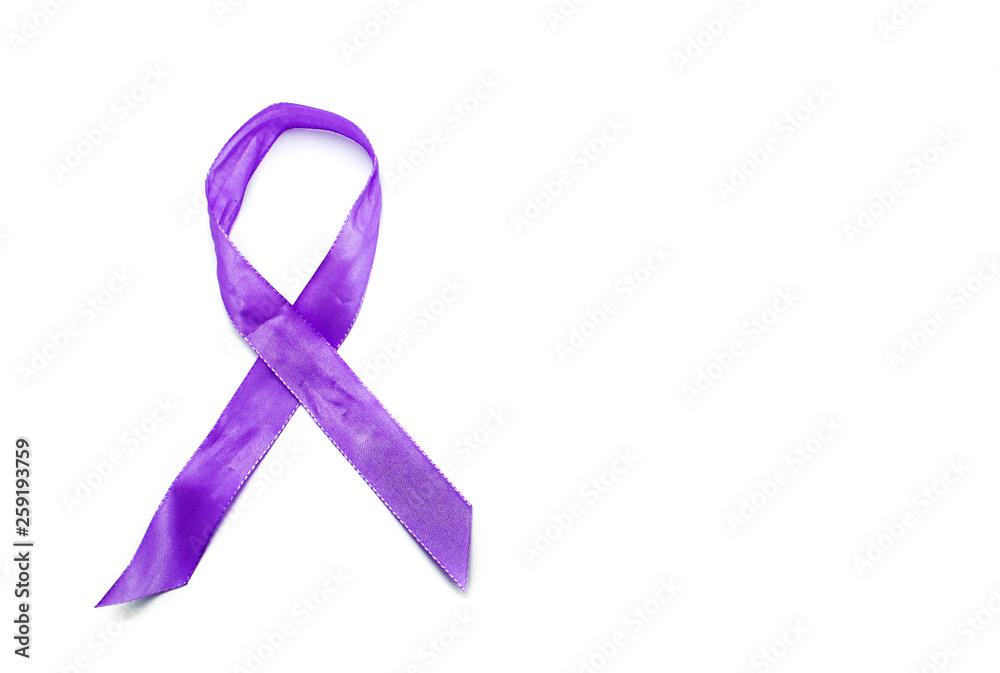 Purple Awareness Ribbon isolated on white background with copy space ...