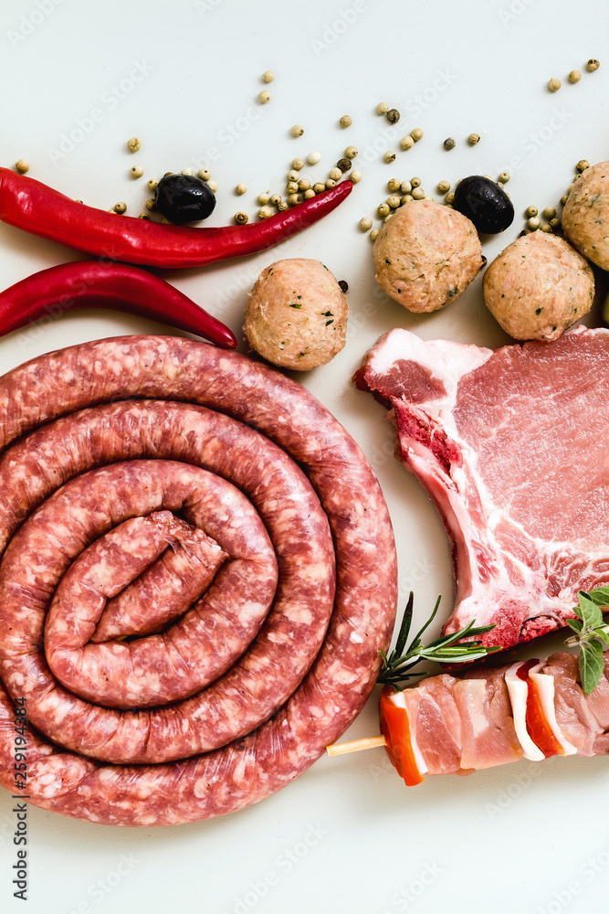 Homemade Italian sausage with other meats, ready to be cooked on the ...