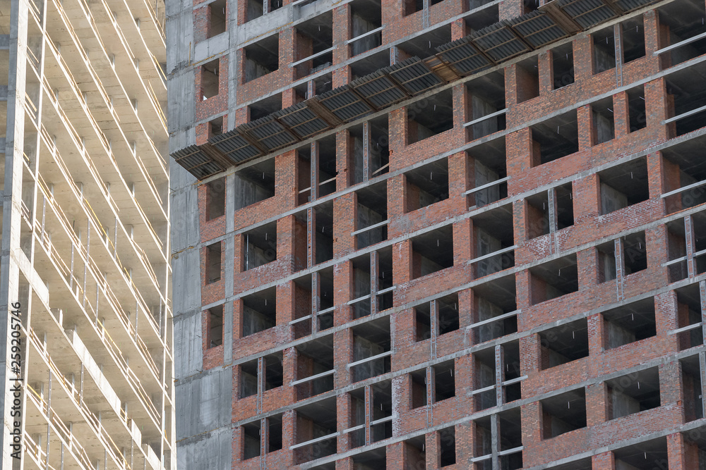 wall with window openings in a multi-storey high-rise residential ...