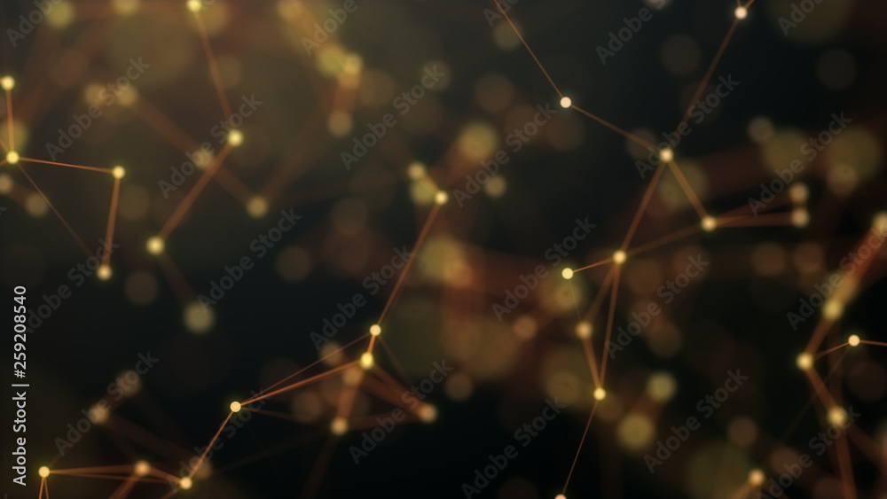 Orange abstract technology and caliginous background with plexus elements and depth of field ...