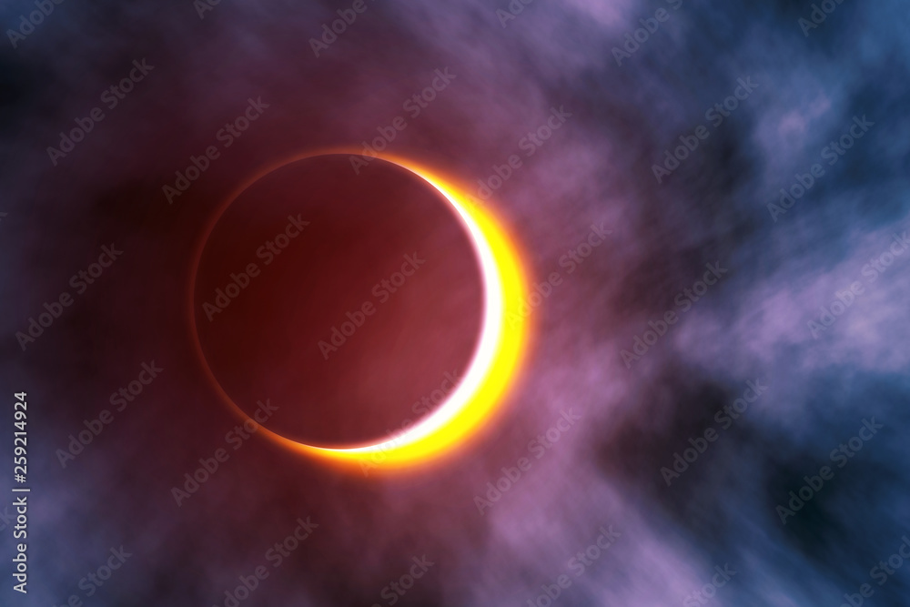 Amazing scientific background - total solar eclipse in dark red glowing ...